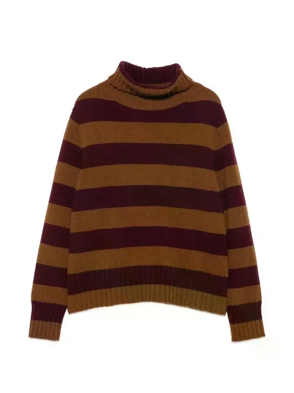 BEYOU Striped Roll-neck Sweater - Brown