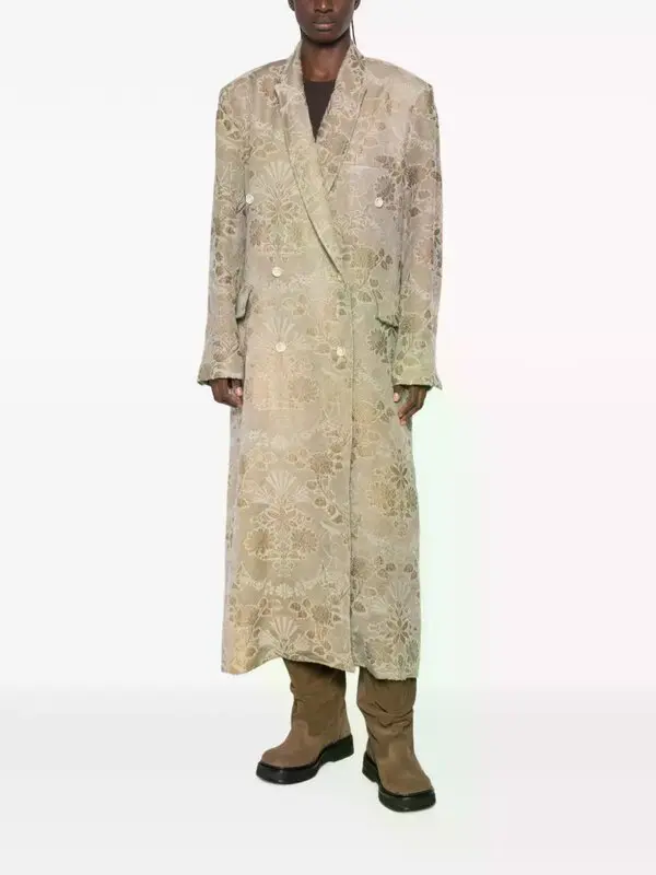 UMA WANG Floral-jacquard Double-breasted Coat