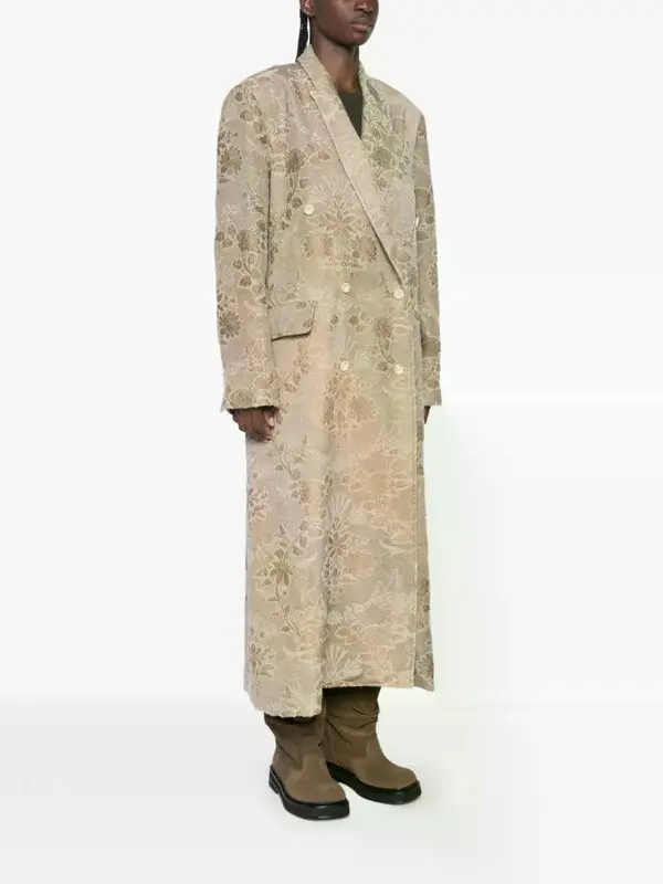 UMA WANG Floral-jacquard Double-breasted Coat