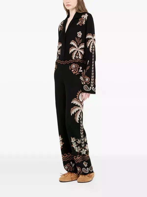 Alanui Jacquard Knit Trousers With Floral And Palm Tree Motifs