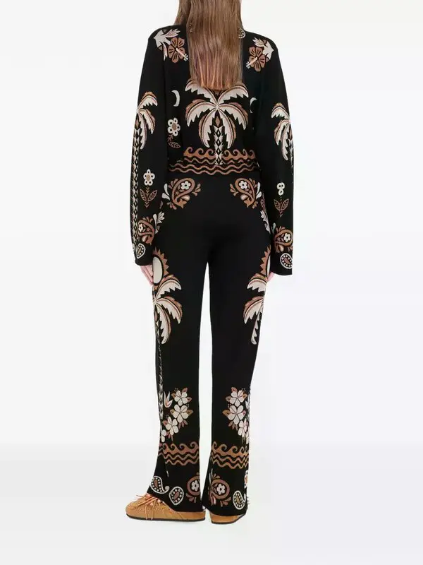 Alanui Jacquard Knit Trousers With Floral And Palm Tree Motifs