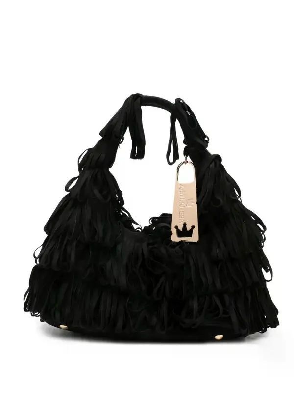 LA MILANESA Fringe Detailed Logo Plaque Clutch Bag - Black