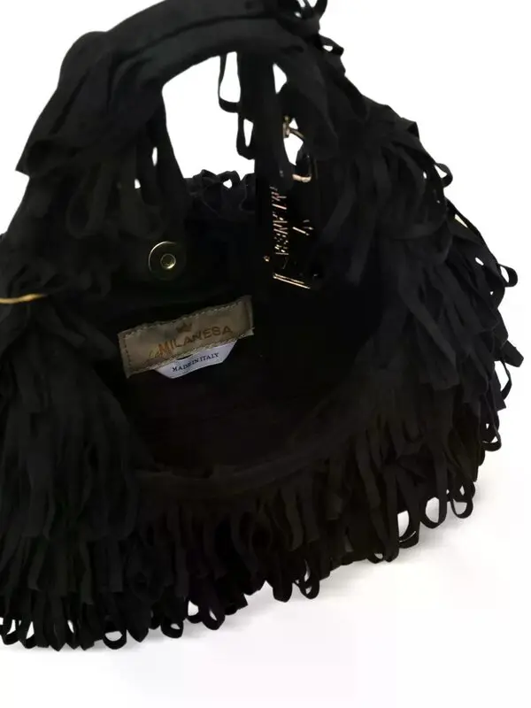 LA MILANESA Fringe Detailed Logo Plaque Clutch Bag - Black