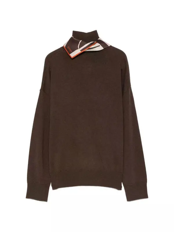 Seventy Scarf-detail High-neck Sweater - Brown