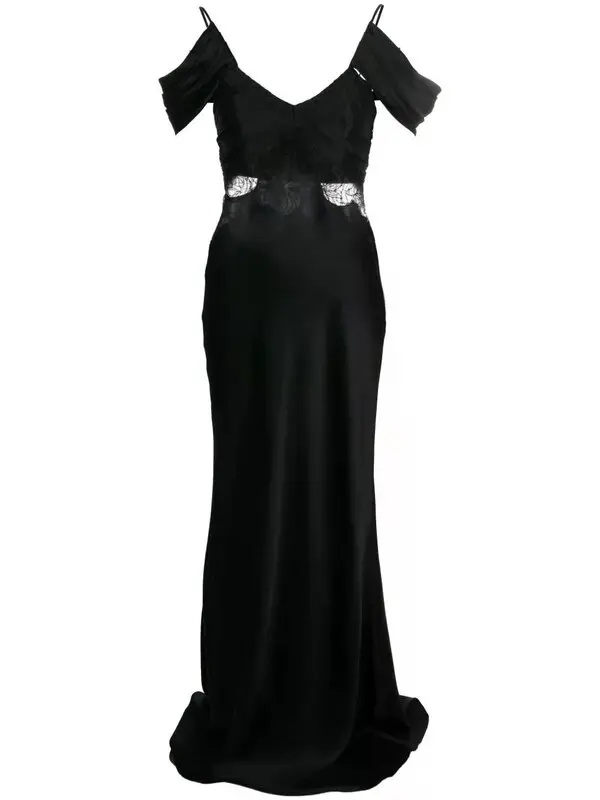 Alberta Ferretti Off-shoulder Lace-panel Satin Gown