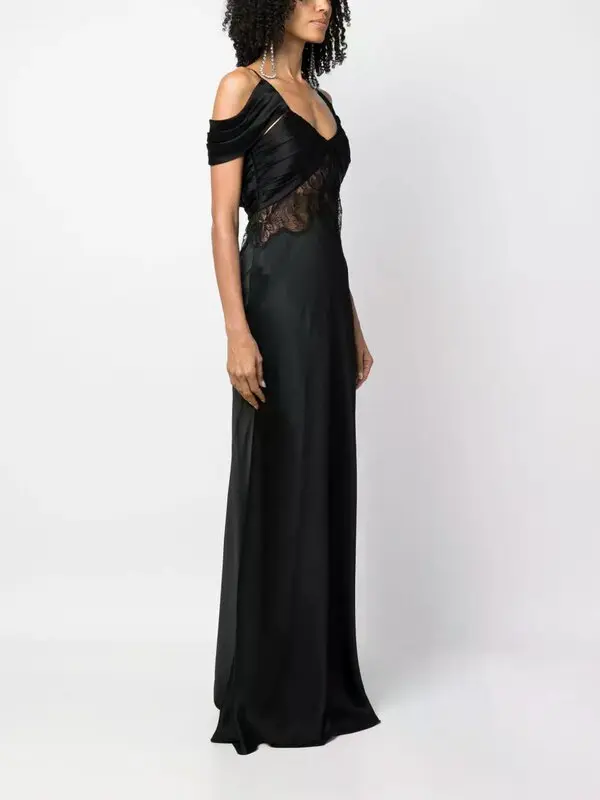 Alberta Ferretti Off-shoulder Lace-panel Satin Gown
