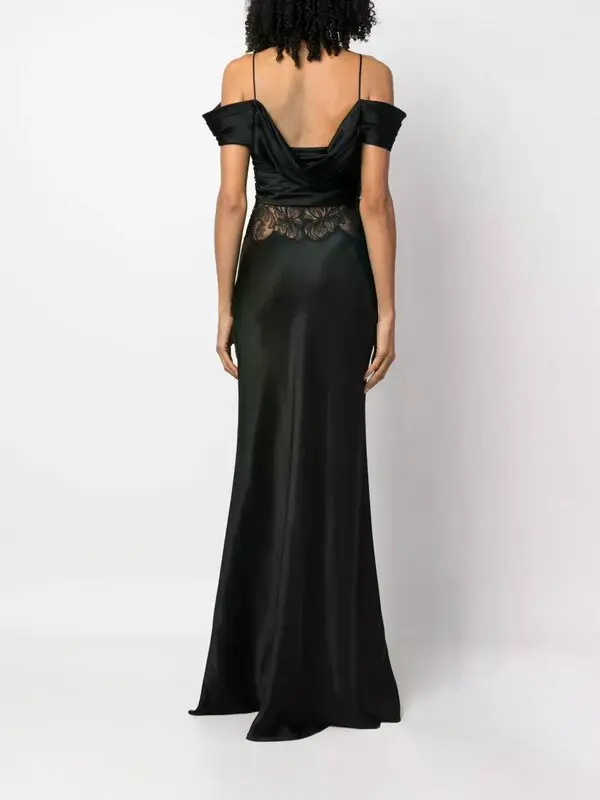 Alberta Ferretti Off-shoulder Lace-panel Satin Gown