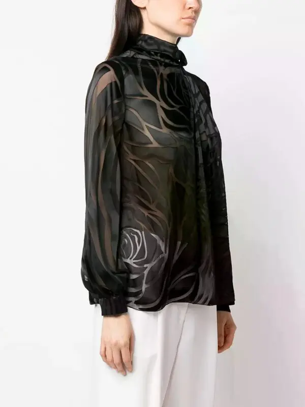 Alberta Ferretti Semi-sheer Rose Panel Blouse