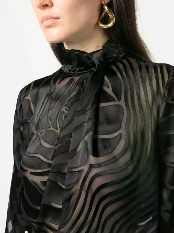 Alberta Ferretti Semi-sheer Rose Panel Blouse