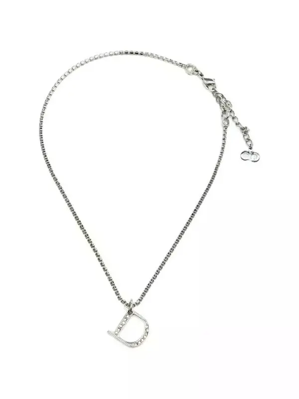 Dior D Logo Crystal Pendant Necklace - Silver
