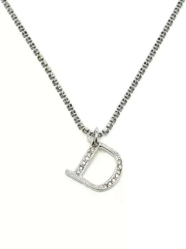 Dior D Logo Crystal Pendant Necklace - Silver