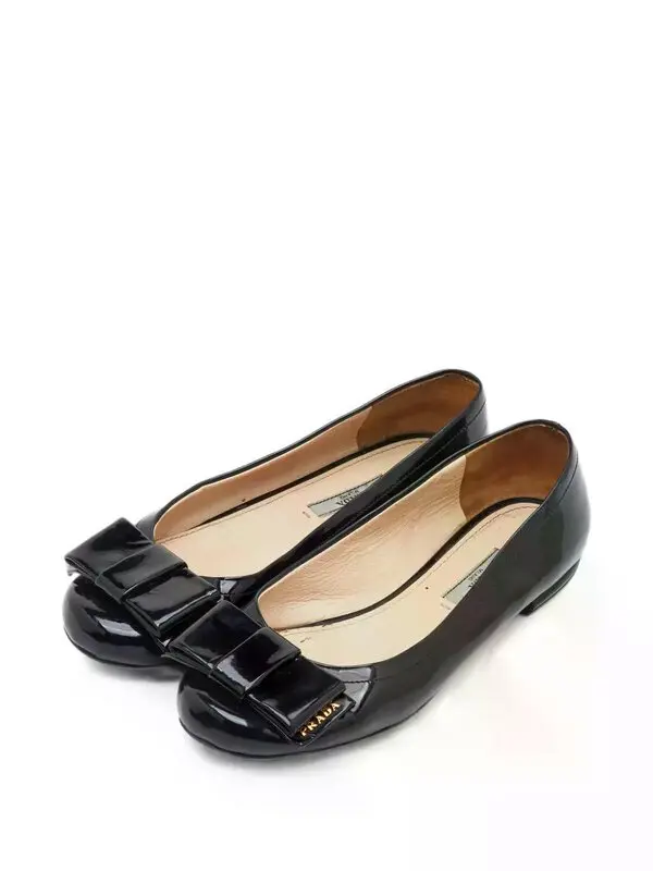 Prada Patent Leather Bow Ballet Flats - Black