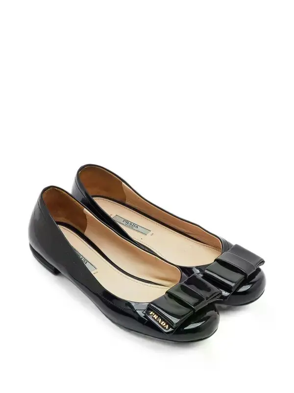 Prada Patent Leather Bow Ballet Flats - Black
