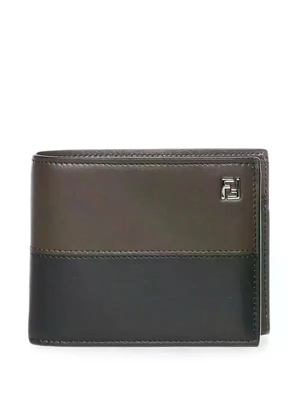 Fendi Ff Double Two-tone Black And Ebony Leather Bi-fold Coin Wallet - Brown