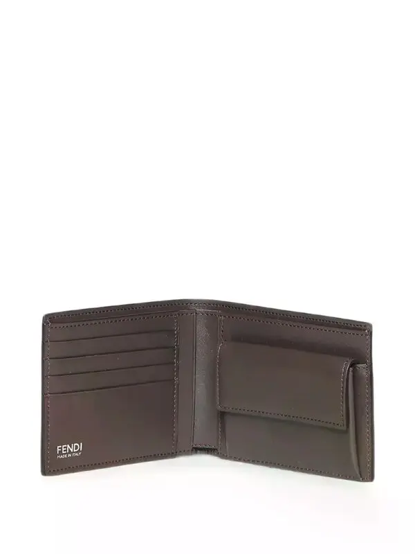 Fendi Ff Double Two-tone Black And Ebony Leather Bi-fold Coin Wallet