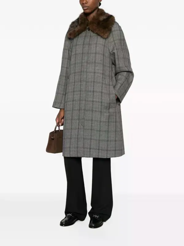 TELA Checked Faux-fur Collar Coat