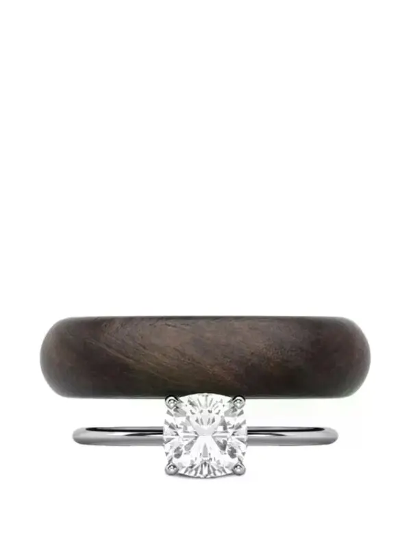 SOLO FOR DIAMONDS Lab-grown Diamond Wood-detail Ring - Silver