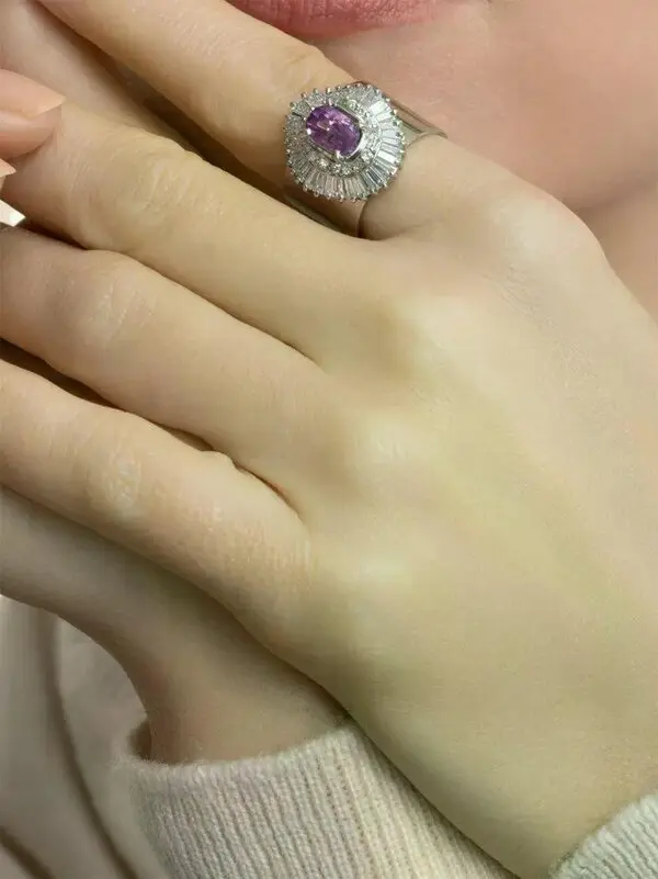 YUTAI Pink Sapphire And Diamond Ring - Silver