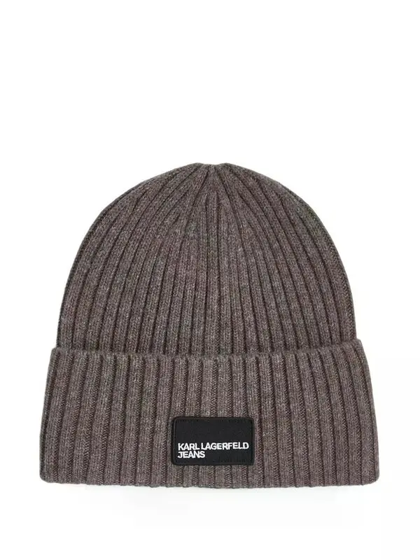 Karl Lagerfeld Logo-patch Ribbed Beanie - Grey
