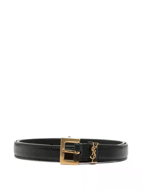 Saint Laurent Plaque Pebbled-leather Belt - Black