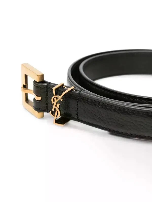 Saint Laurent Plaque Pebbled-leather Belt
