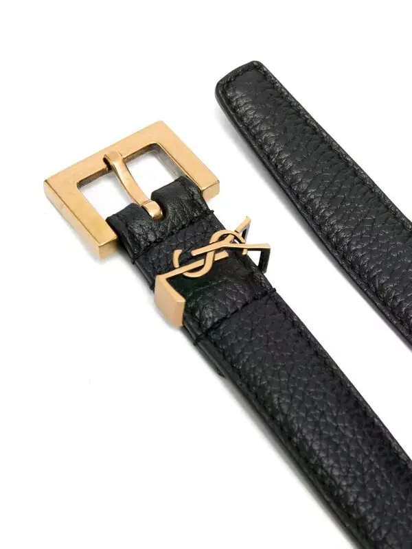 Saint Laurent Plaque Pebbled-leather Belt