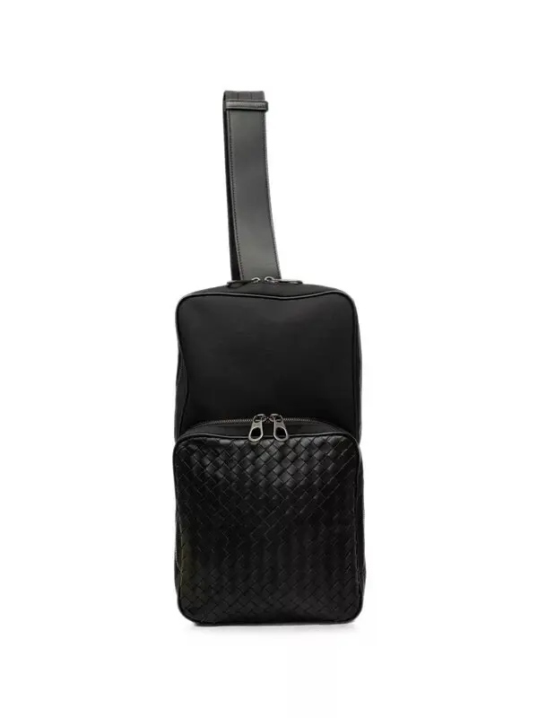Bottega Veneta 2012-2026 Canvas And Nappa Intrecciato Sling Bag Crossbody Bag - Black