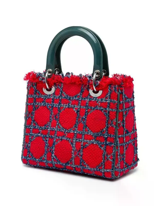 Dior Medium Tweed Cannage Fringe Lady Satchel