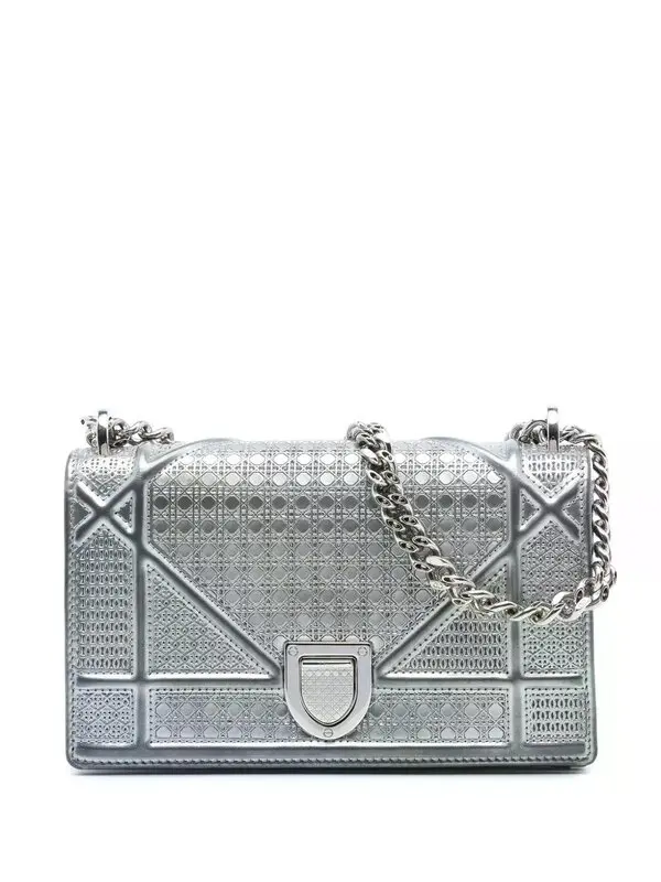 Dior 2016 Mini Metallic Patent Microcannage Diorama Flap Crossbody Bag - Silver