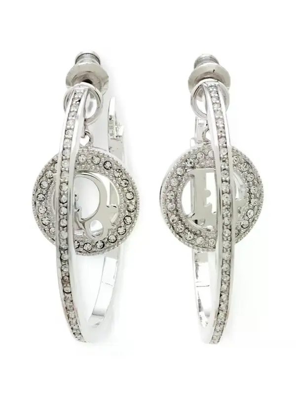 Dior Oblique Crystal-embelishement Hoop Earrings - Silver