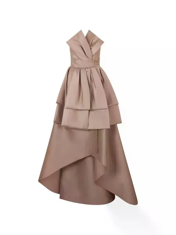 Alberta Ferretti Asymmetric Layered-skirt Gown Maxi Dress - Brown