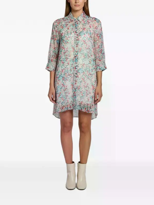 Kenzo Floral Print Sheer Shirt Dress