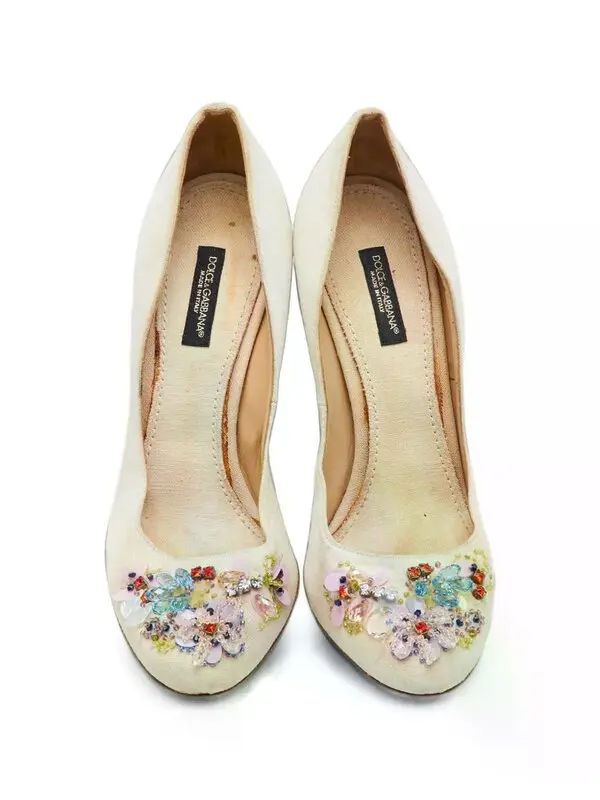 Dolce & Gabbana Embellished Canvas Round-toe Pumps