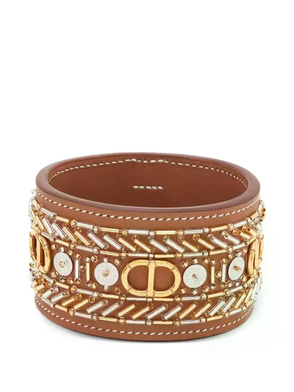 Hermès Leather Beaded Bangle Bracelet - Brown