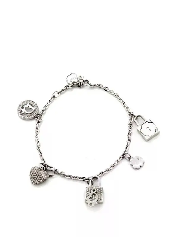Dior Tone Crystal-embellished Padlock And Heart Charms Bracelet - Silver
