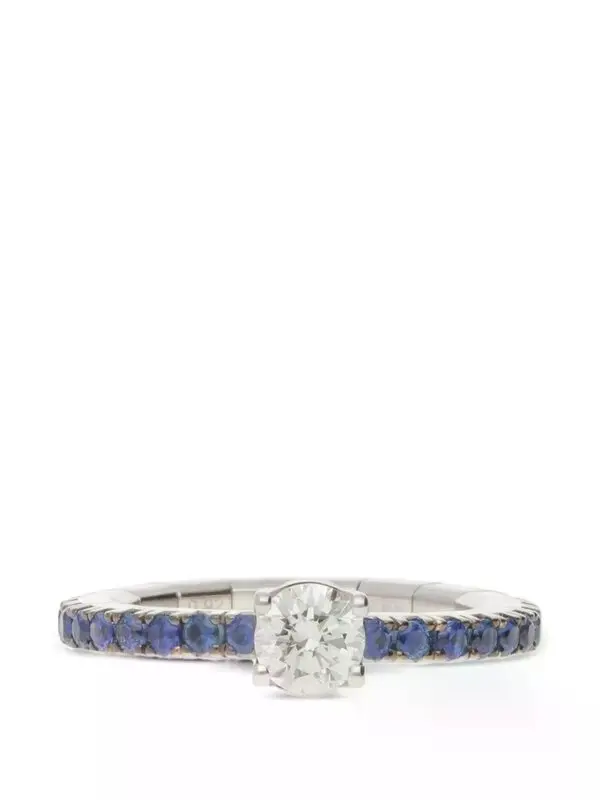 Roberto Demeglio Diamond And Sapphire Solitaire Ring In 18k White Gold - Silver