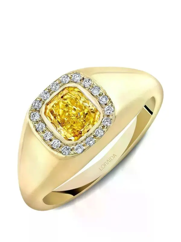 Loraida 18k Yellow Cushion-cut Diamond Signet Ring