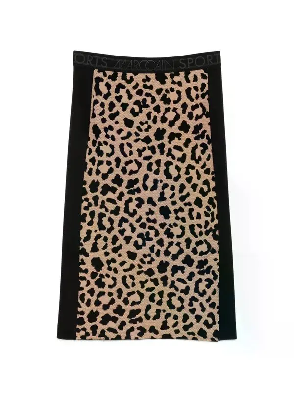 MARCCAIN Leopard-print Logo-waistband Midi Skirt - Neutrals