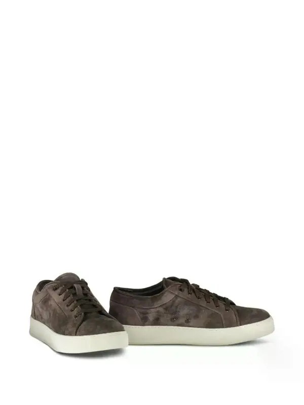 MOORER Dark Leather Suede Lace-up Low-top Sneakers