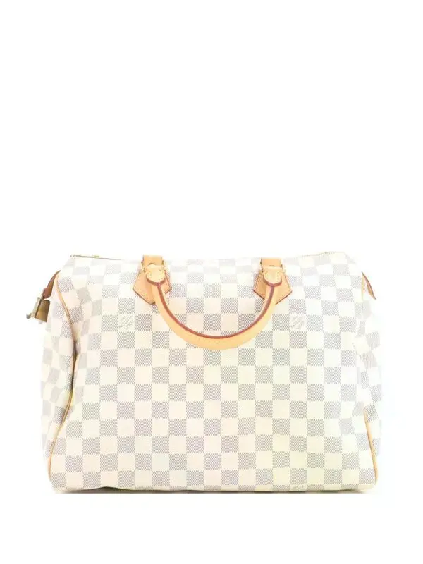 LOUIS VUITTON Speedy Handbag Damier 35 Satchel - White