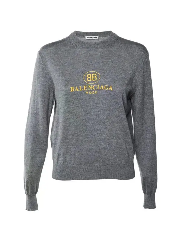 Balenciaga Logo Embroidered Wool Sweater - Grey