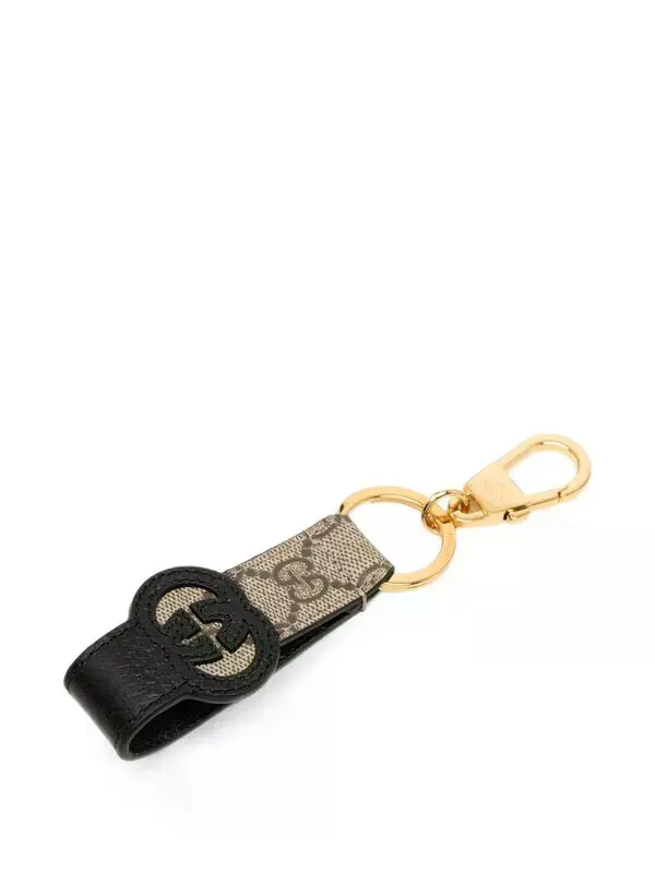 Gucci 2016-2026 Gg Supreme And Calfskin Interlocking G Bag Charm And Ring Key Chain - Neutrals