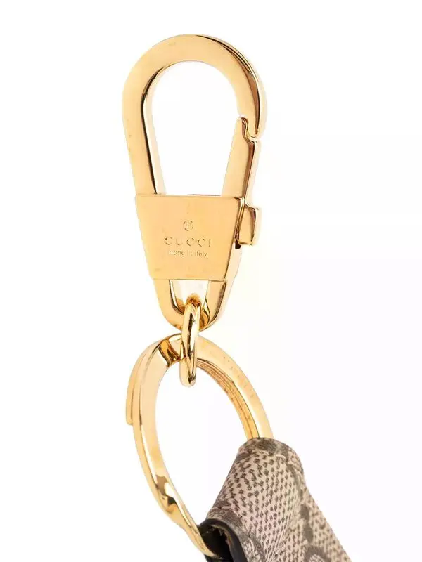 Gucci Gg Supreme And Calfskin Interlocking G Bag Charm And Ring Key Chain - Neutrals