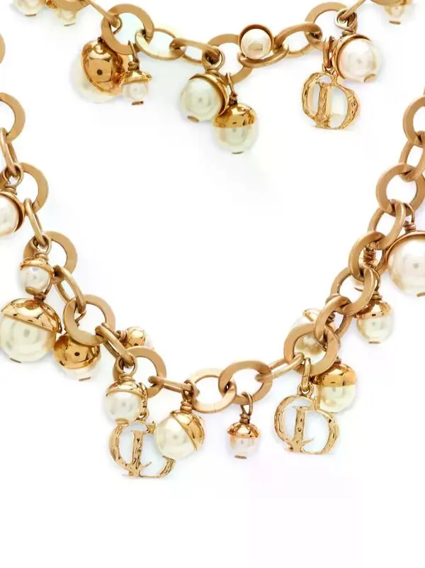 Dior Tone Faux Pearl Cable-link Chain Bracelet - Gold