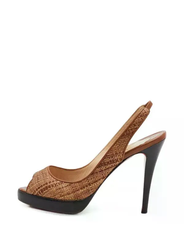 CHRISTIAN LOUBOUTIN Woven Raffia Peep-toe Slingback Pumps