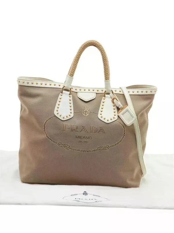 Prada Medium Canapa Studded Two-way Handbag