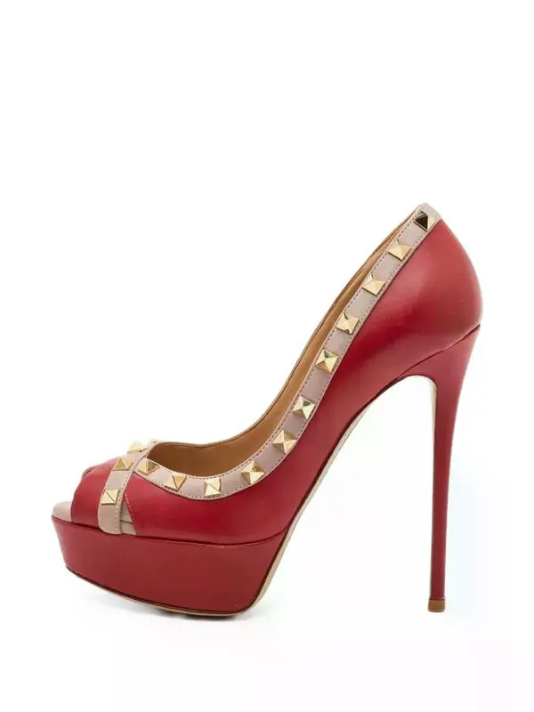 Valentino Garavani Leather Rockstud Peep-toe Platform Stiletto Pumps