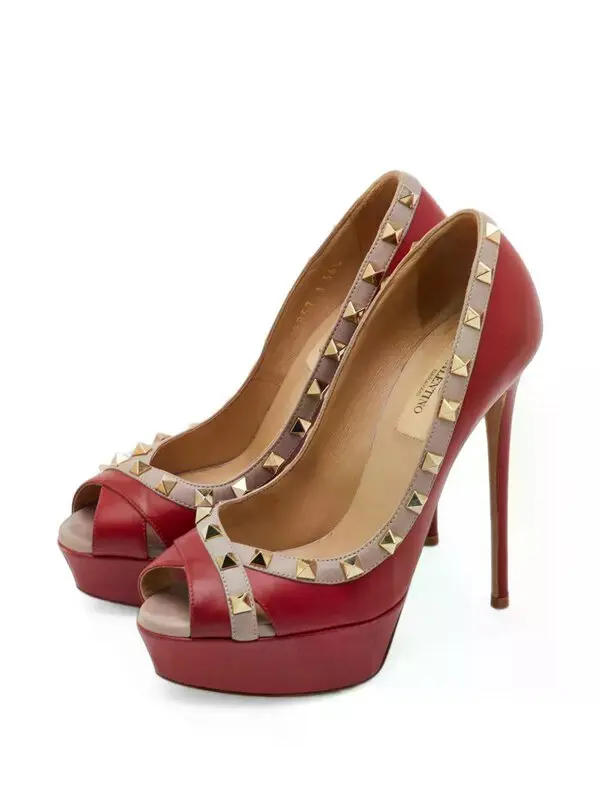 Valentino Garavani Leather Rockstud Peep-toe Platform Stiletto Pumps