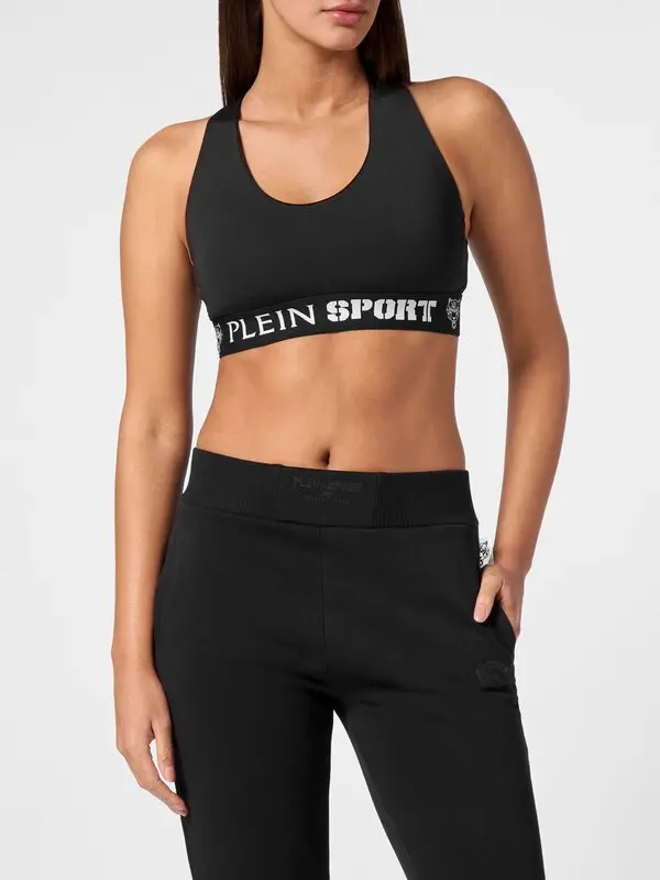 PLEIN SPORT Sports Bra With Logo Band - Black