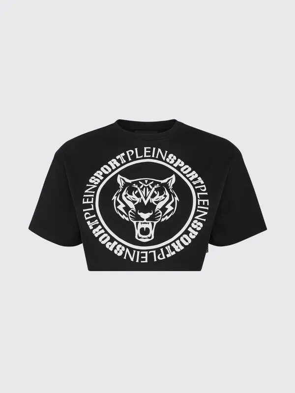 PLEIN SPORT Cropped Jersey T-shirt With Contrast Logo Print - Black